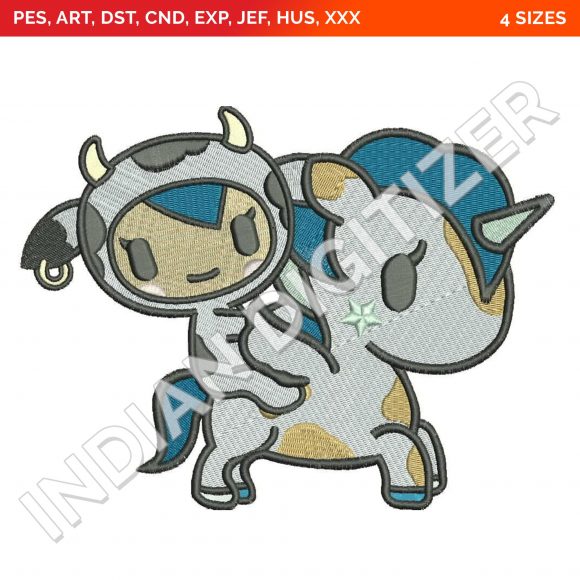 Moofia Sitting On Unicorno Tokidoki Embroidery Design In 4 Sizes & 8 ...