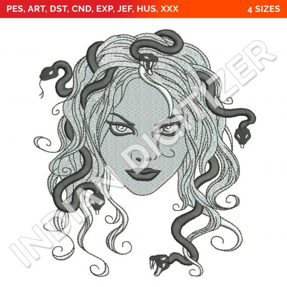 Black & White - Medusa Head Embroidery Design In 4 Sizes & 8 Formats ...